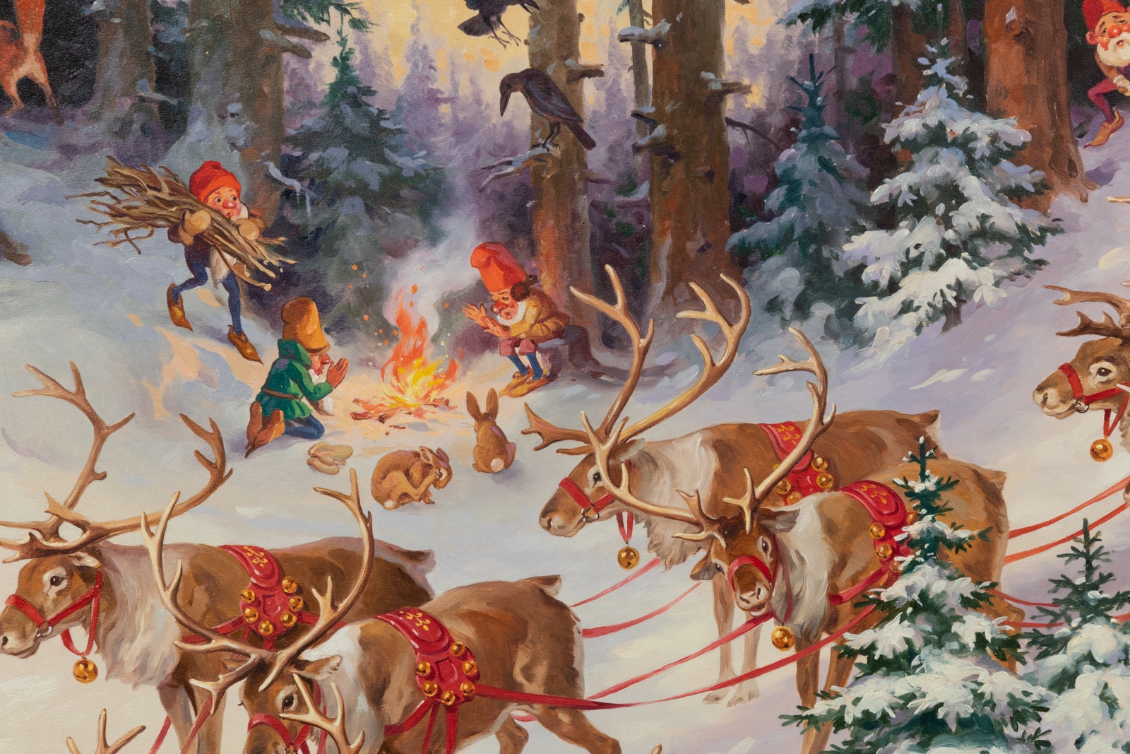 George Hinke | Santa and His Elves Gathering Trees in His Sleigh ...