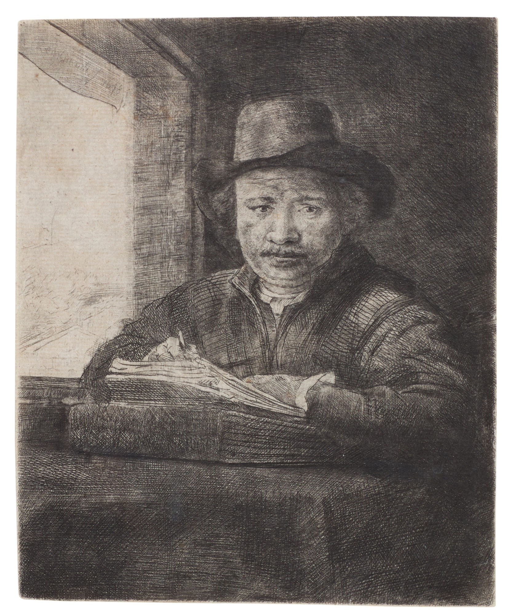 Rembrandt van Rijn | Self-Portrait Etching at a Window (B., Holl. 22; New Holl. 240; H. 229 ...