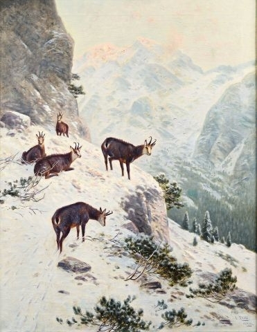 Ludwig Skell | Les chamois dans la neige | MutualArt