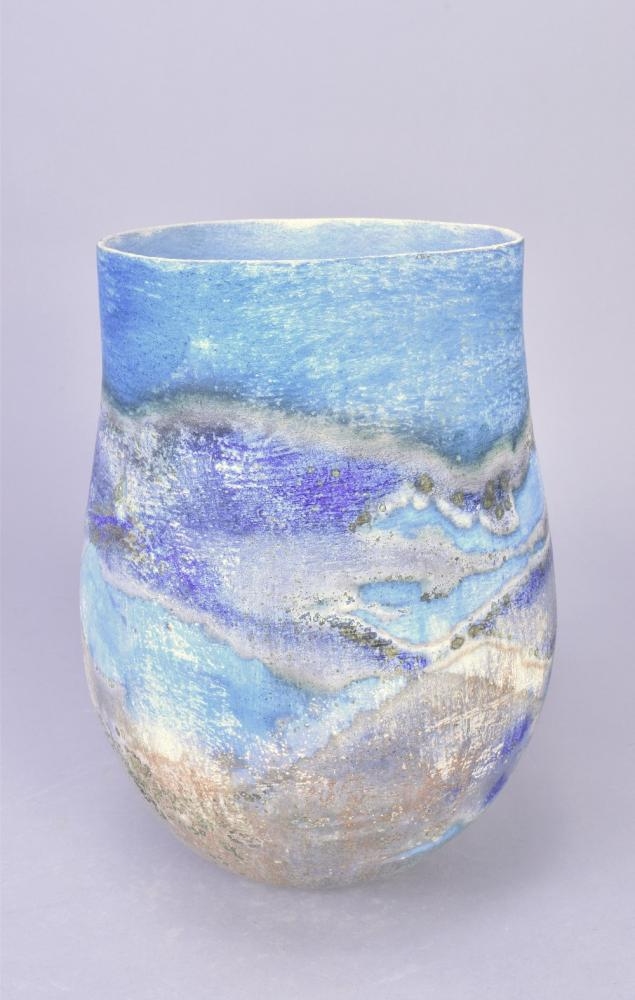 Elspeth Owen | vessel with various shades of blue surface staining ...