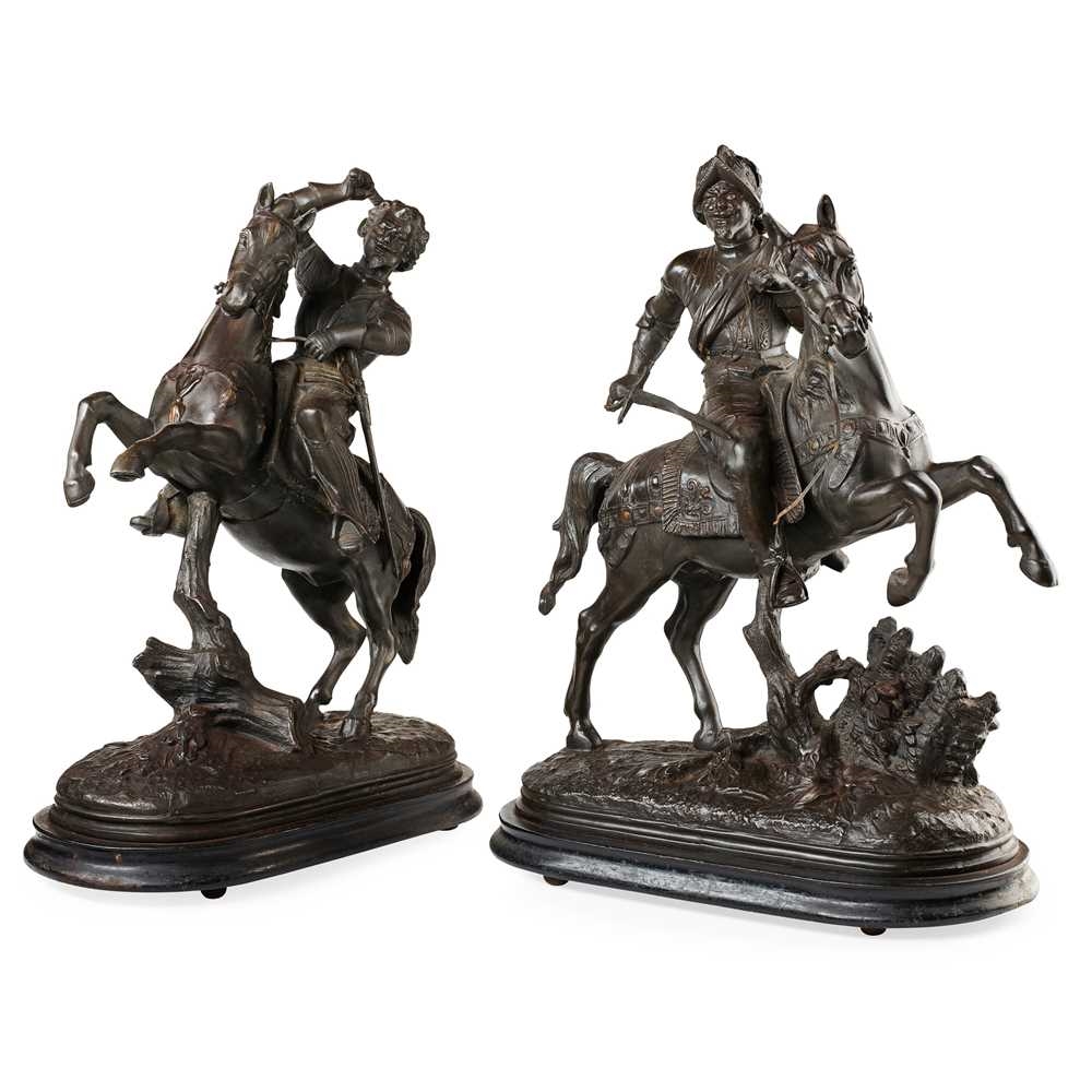 French School, 19th Century | PAIR OF FRENCH SPELTER FIGURES OF MOUNTED ...