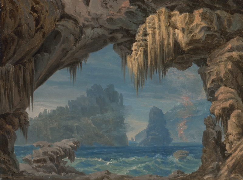 Adolf Carl Senff | Blick aus einer Grotte auf das Meer mit einem ...