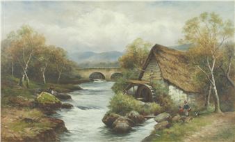 Walter Graham | A river landscape with children fishing near a ...