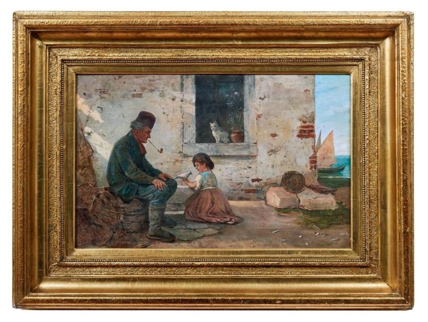 Kurt Reichardt | Fisherman with a playing child sitting in front of his ...