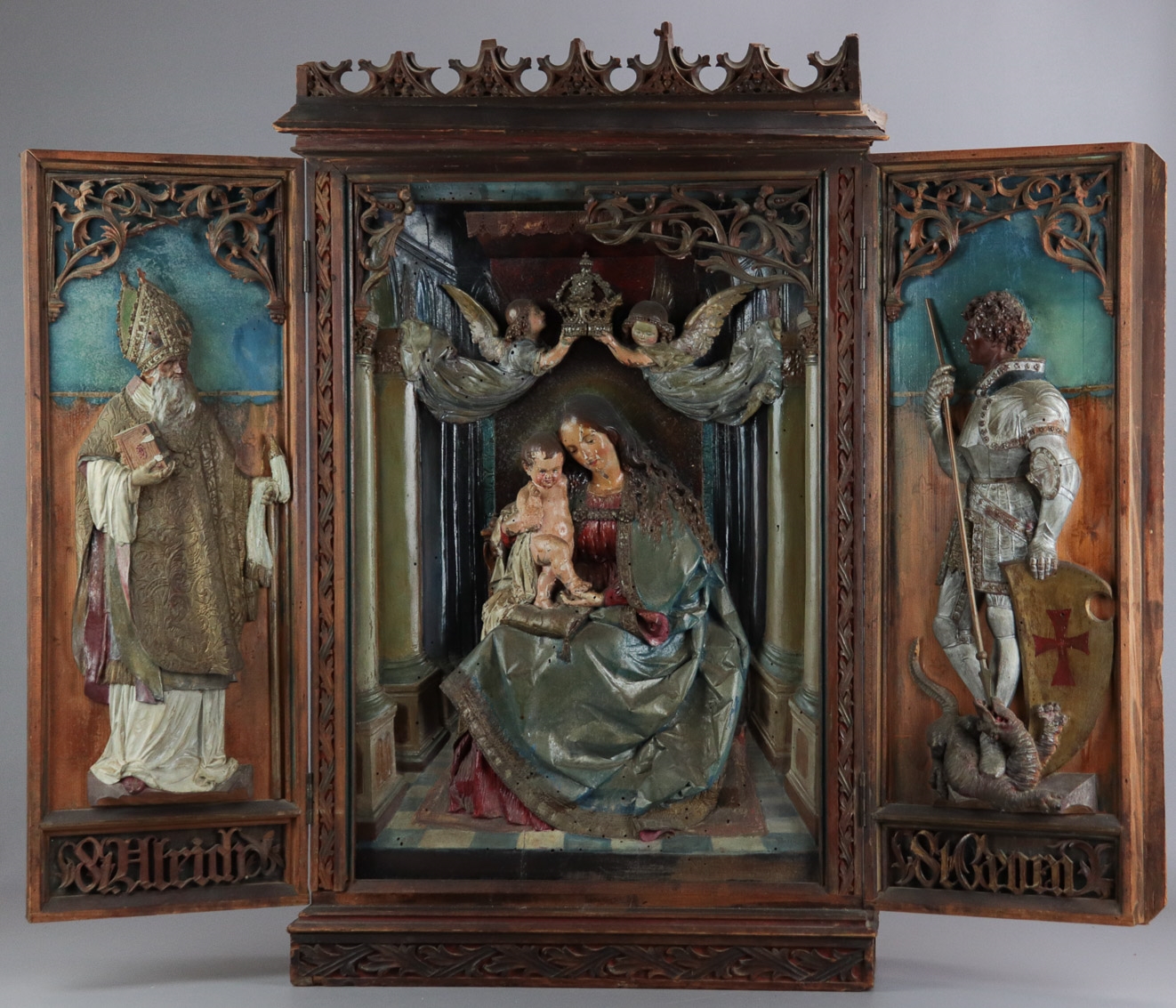 German School, 19th Century | Neo-Gothic Carved Tryptych | MutualArt