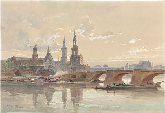 Edward Harrison Compton | View over the river Elbe of the city of ...