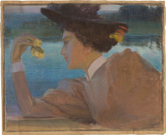 Ernst Max Pietschmann | Woman in profile facing left with a flower in ...