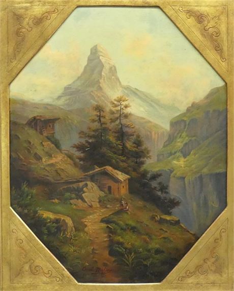 Karl Millner | Gebirgsansicht mit einer Berghütte, Blick auf das ...