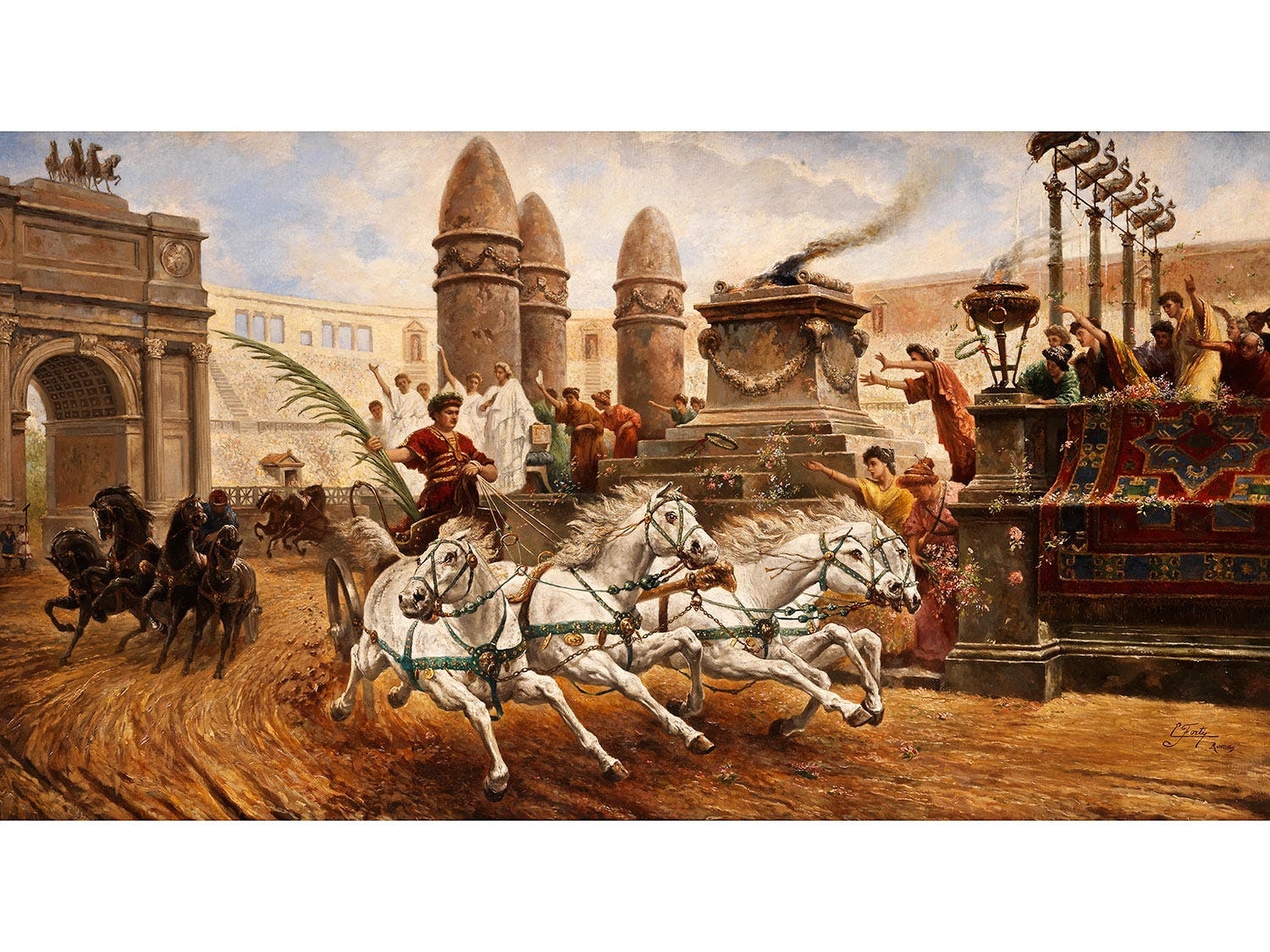 Ettore Forti | CHARIOT RACE IN ANCIENT ROME WITH TRIUMPHAL ARCH | MutualArt