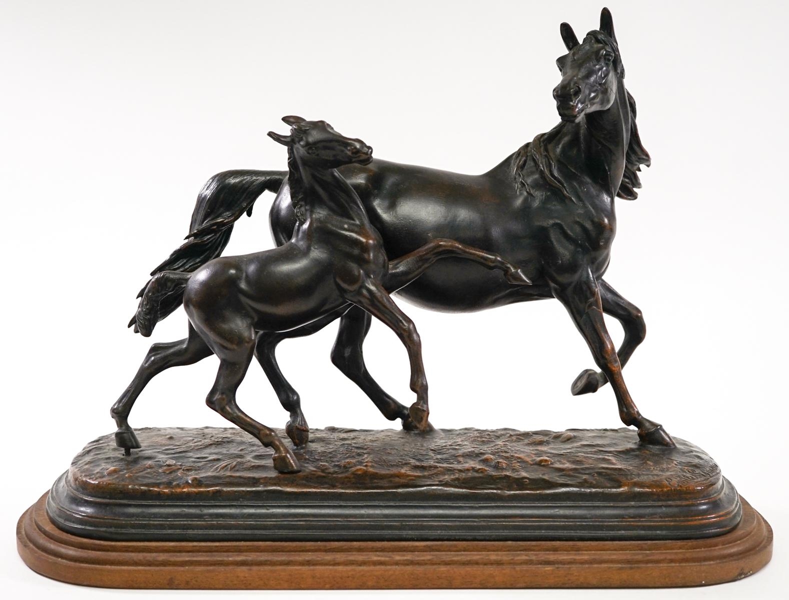 Paul Louis Émile Loiseau-Rousseau | Spelter horse and pony on wood base ...