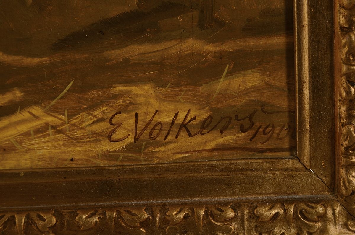 Emil Volkers | full portrait of a saddled horse in the stable (1900 ...