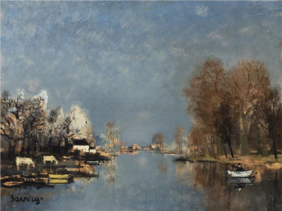 Saverijs Albert | Man fishing in an autumn landscape | MutualArt