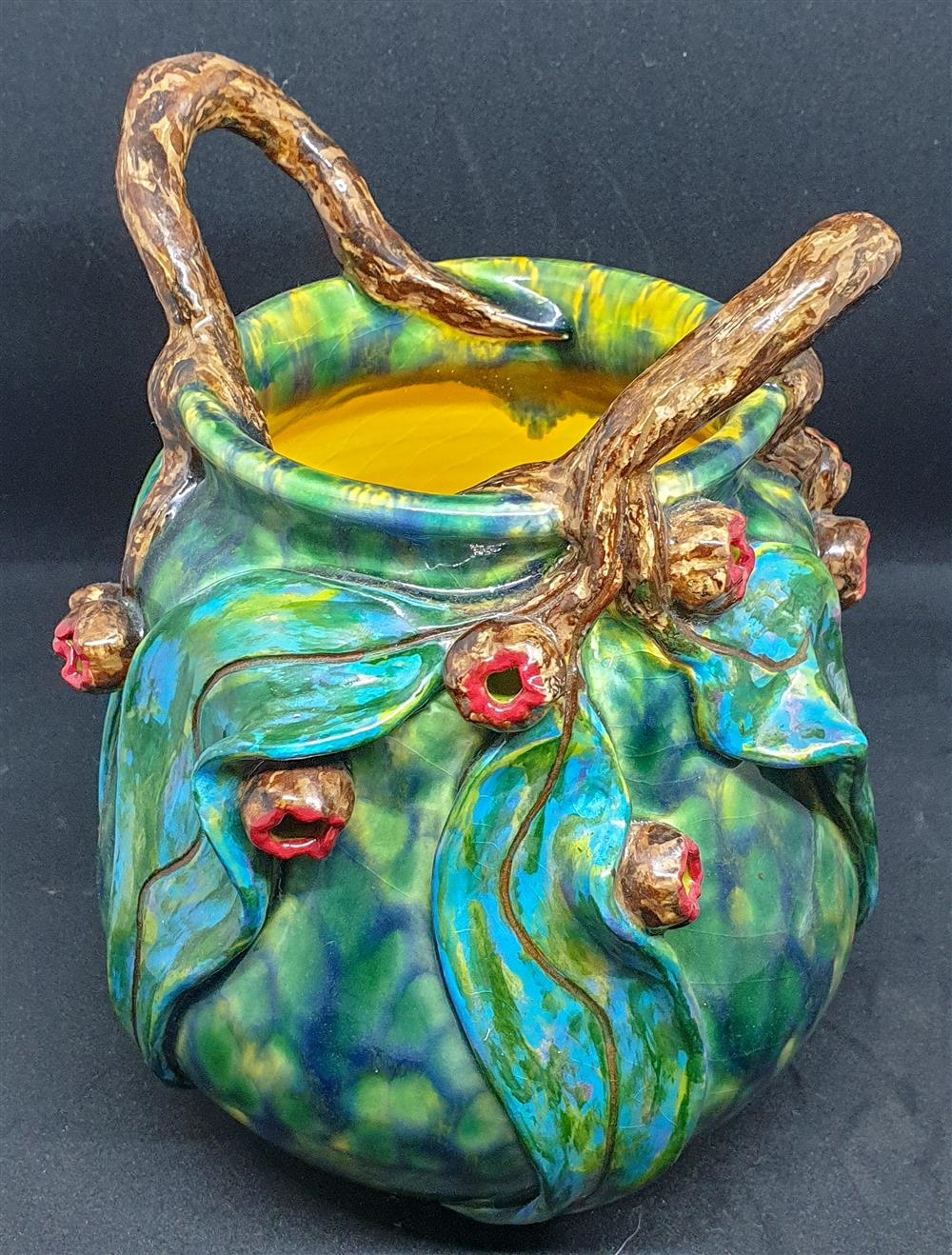 David Lyons | Harcourt Pottery vase (with branch handles, gum nuts and ...