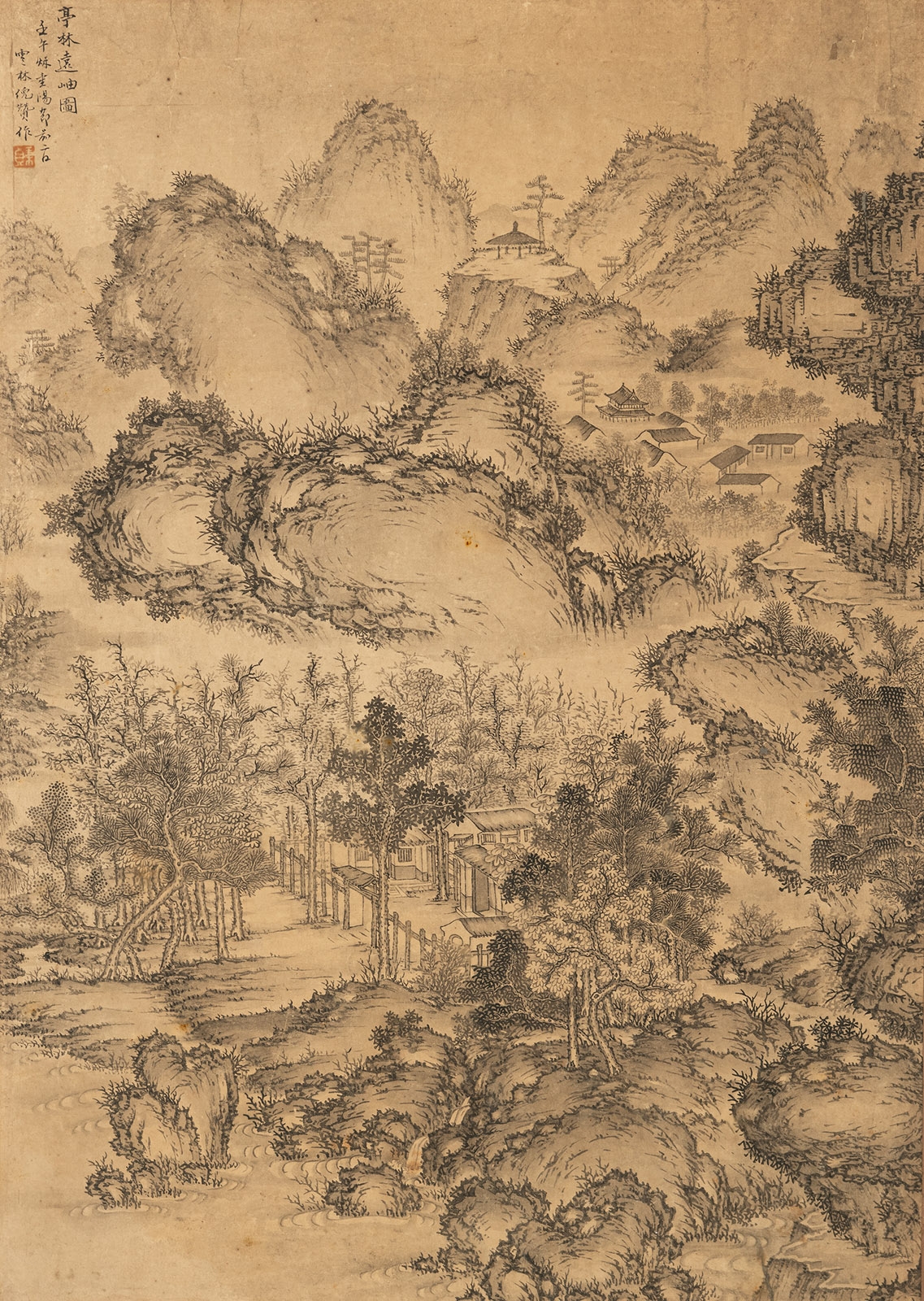 Jiao Bingzhen | Berglandschaft mit Gelehrtenstudio | MutualArt
