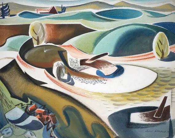 John Ritchie | Untitled - Abstracted Landscape with Farmhouse (1950 ...