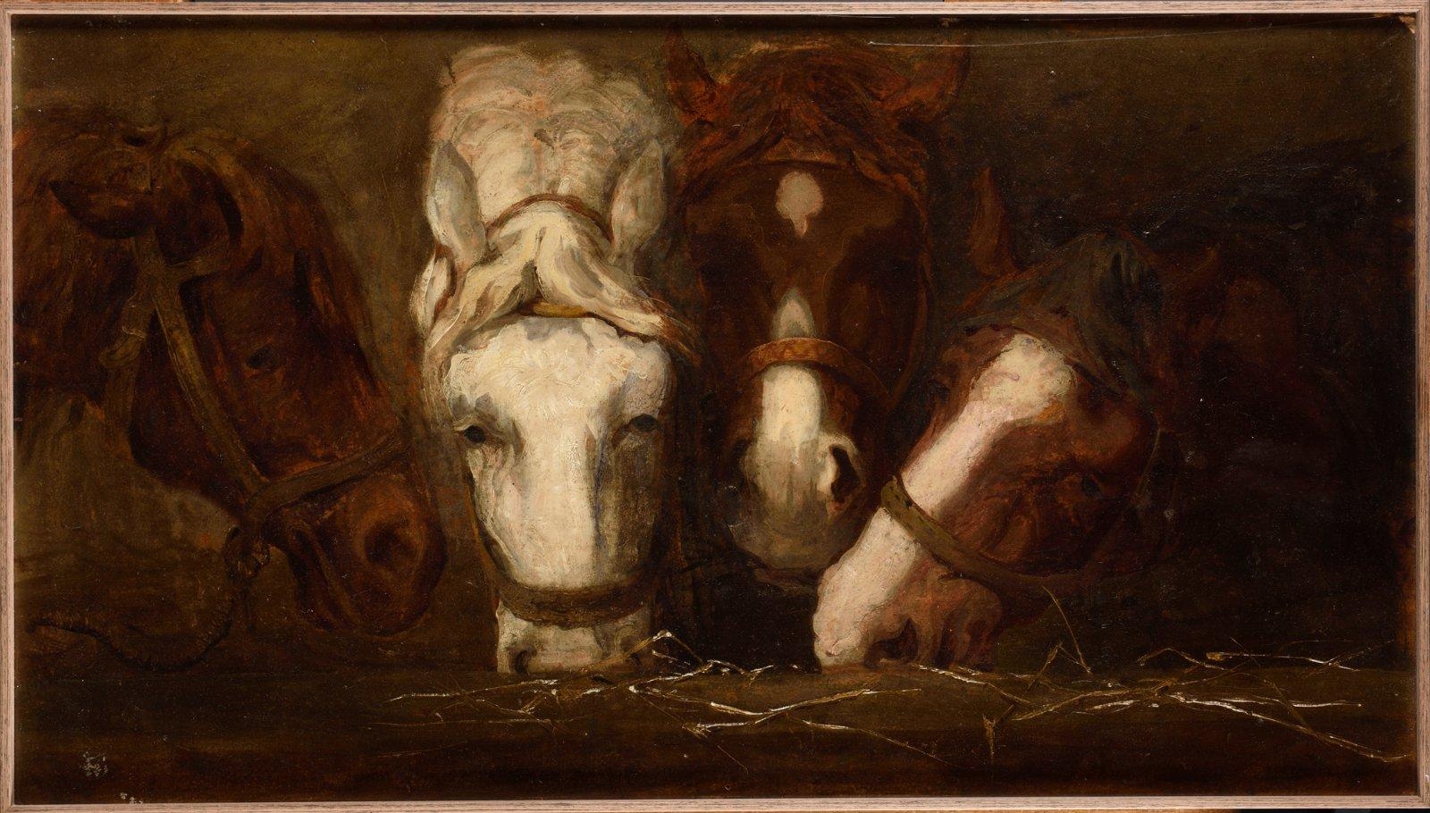 August Friedrich Albrecht Schenck | Four horses at the manger | MutualArt