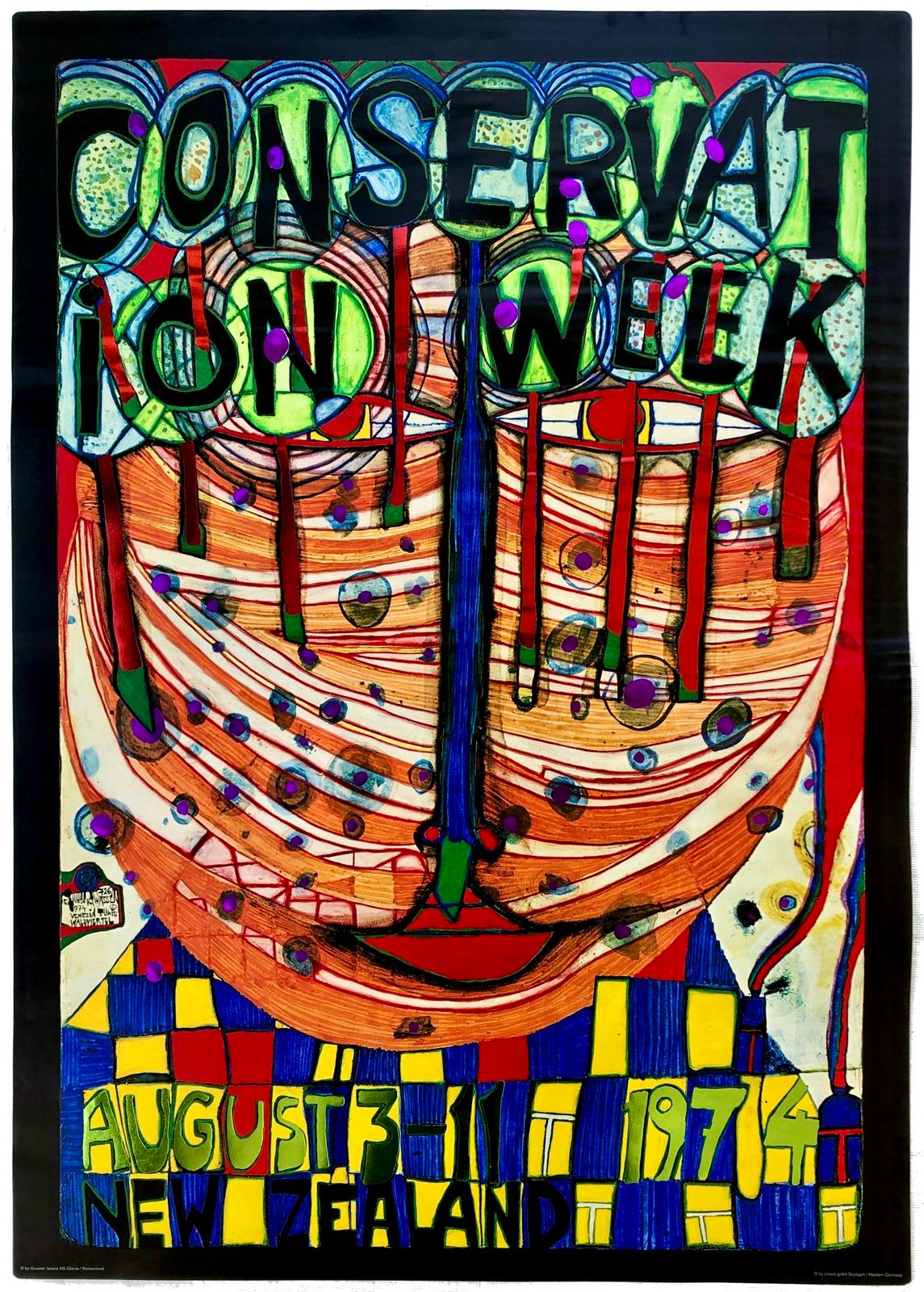 Prints Lithographs 1974 Conservation Week New Zealand Metal Foil Peace ...