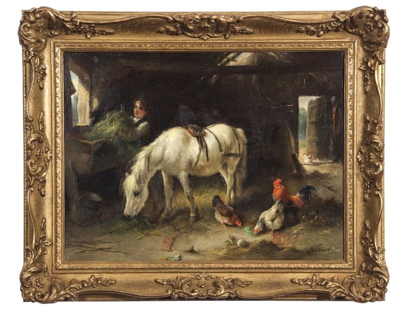 Walter Hunt | Two works:Barn interior with young boy;white pony and ...