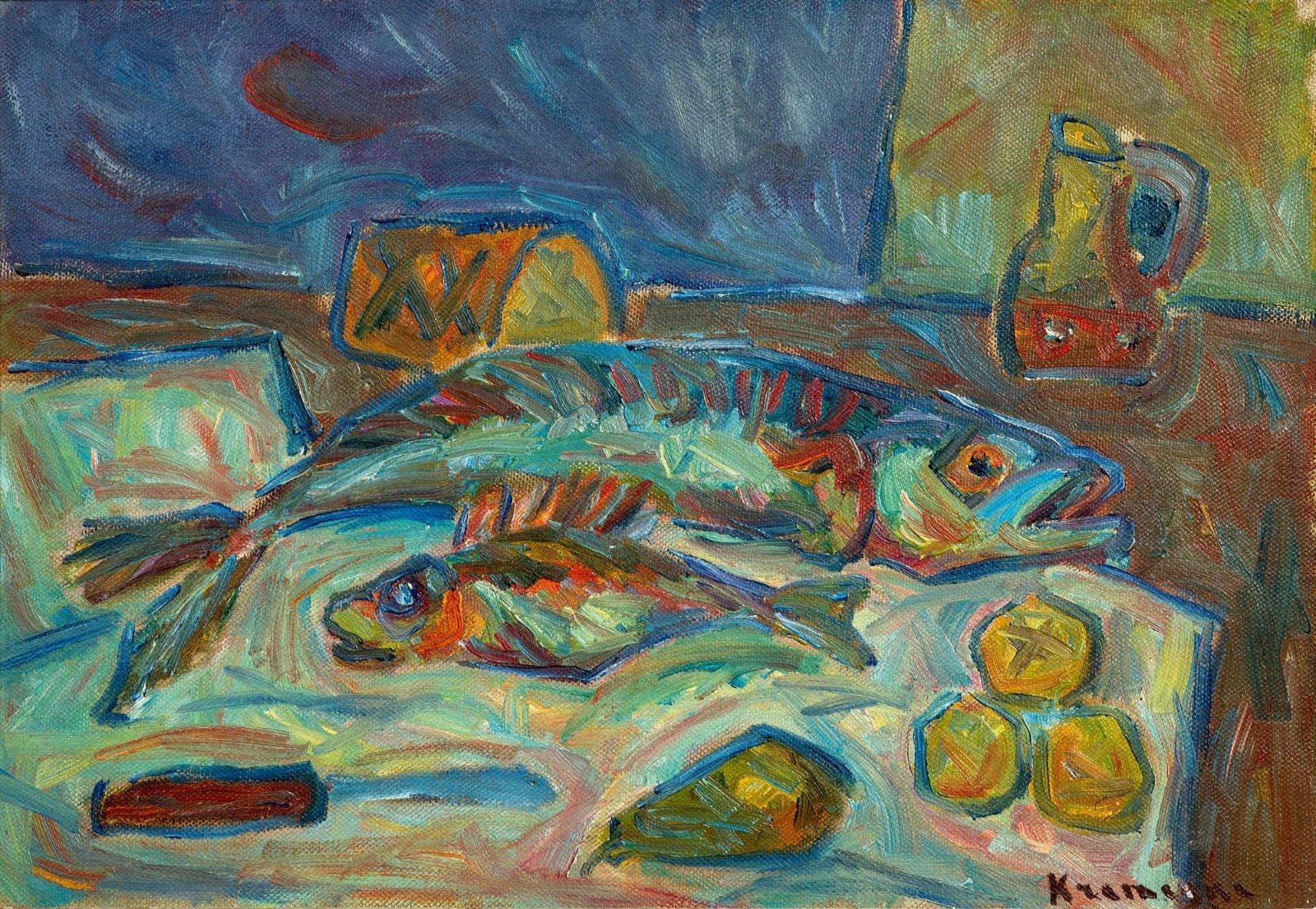 Pinchus Krémègne | Still life with fishes | MutualArt