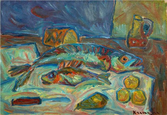 Pinchus Krémègne | Still life with fishes | MutualArt