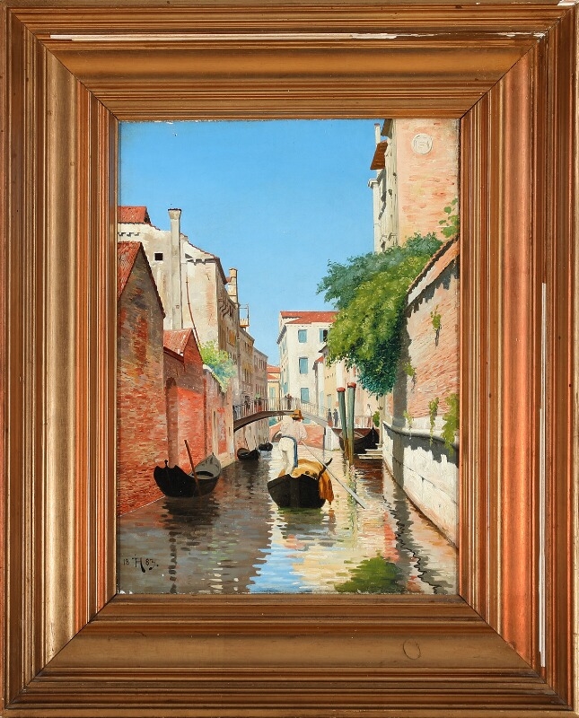 Josef Theodor Hansen | Canal view from Venice with a gondolier steering ...