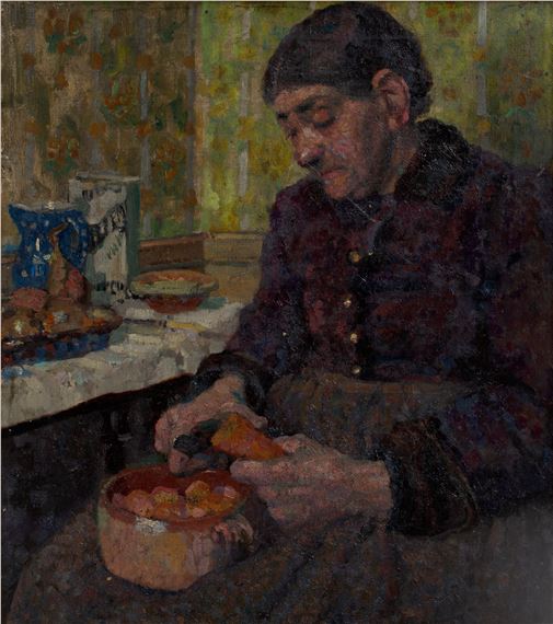 Mary Godwin | Portrait of a woman peeling carrots | MutualArt