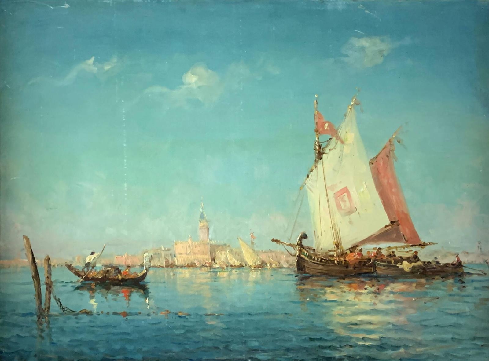 Alfredo Caldini | Sailboat and gondola on the Grand Canal | MutualArt