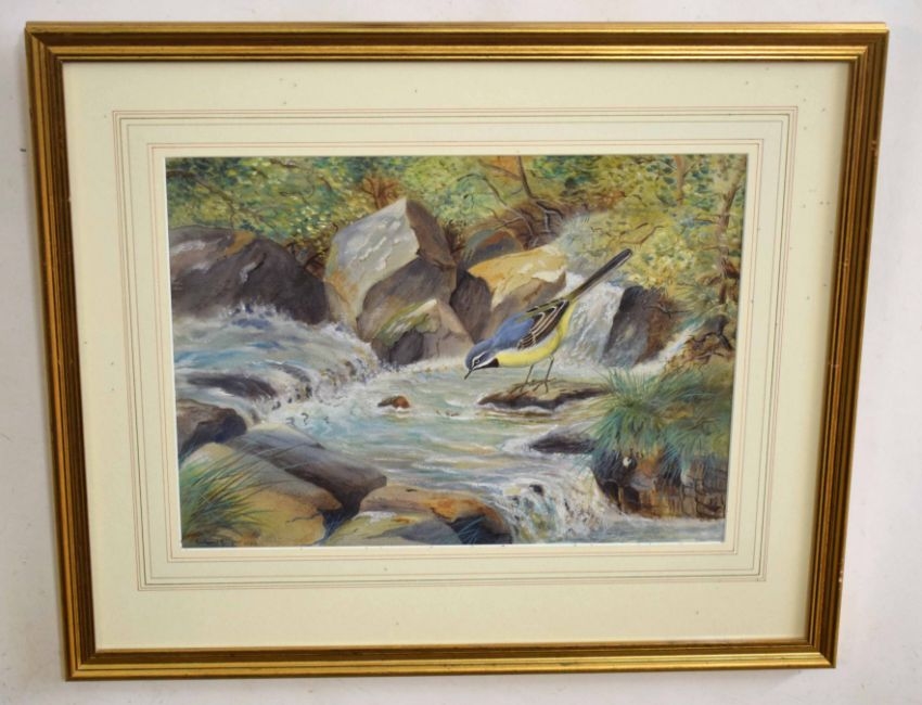 Richard Robjent | Grey Wagtail in River Landscape (1980) | MutualArt