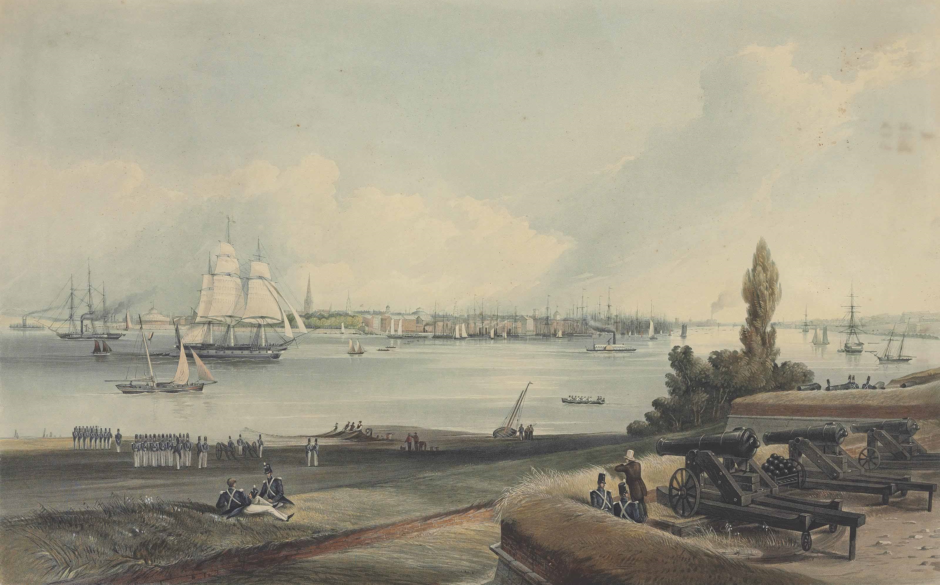 Frederick Catherwood | New York City from Fort Columbus, Governor's ...