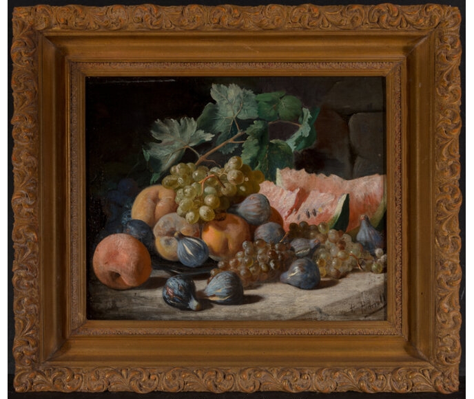 Pere Borrell del Caso | Still life with figs and watermelon | MutualArt