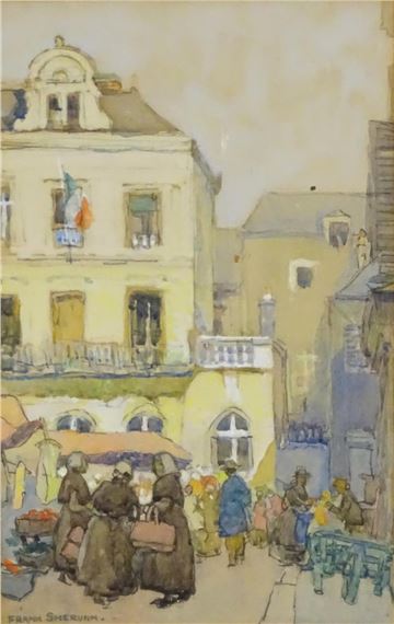 Frank Sherwin | French market square with figures | MutualArt