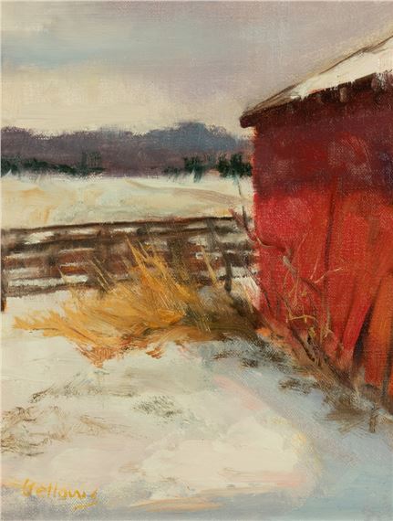 Jayne Bellows | The Red Barn in Winter | MutualArt