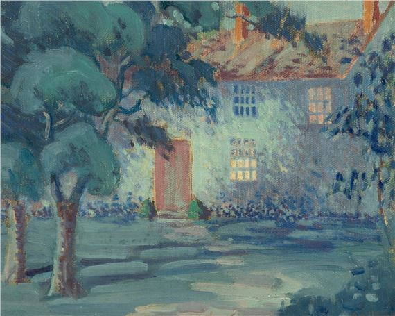 Alfred J. Haller | Landscape with River and Stone-Chimneyed Cottage ...