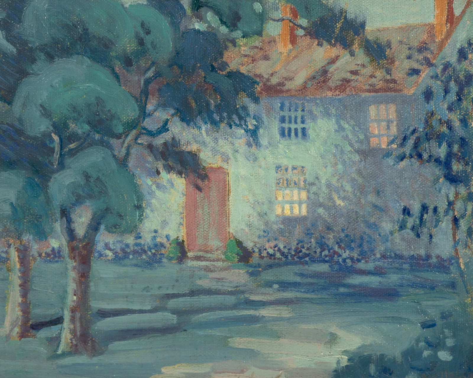 Alfred J. Haller | Landscape with River and Stone-Chimneyed Cottage ...