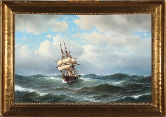 Carl Ludwig Bille | Seascape with sailing ship in stormy weather (1881 ...
