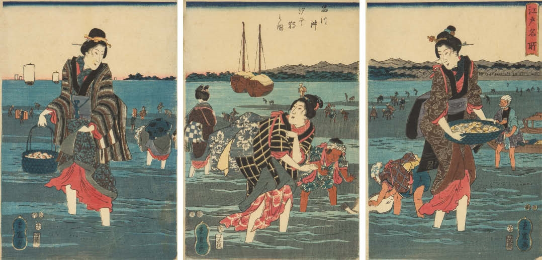 Hiroshige II | Edo meisho: Shinagawa oki shiohigari no zu [Clam digging ...