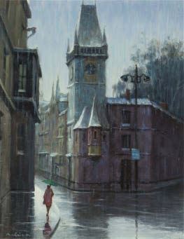 Akira Uchida | Clock Tower in rain | MutualArt