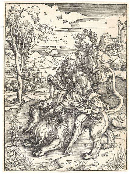 Albrecht Dürer | Samson rending the lion (1497 - 1498) | MutualArt