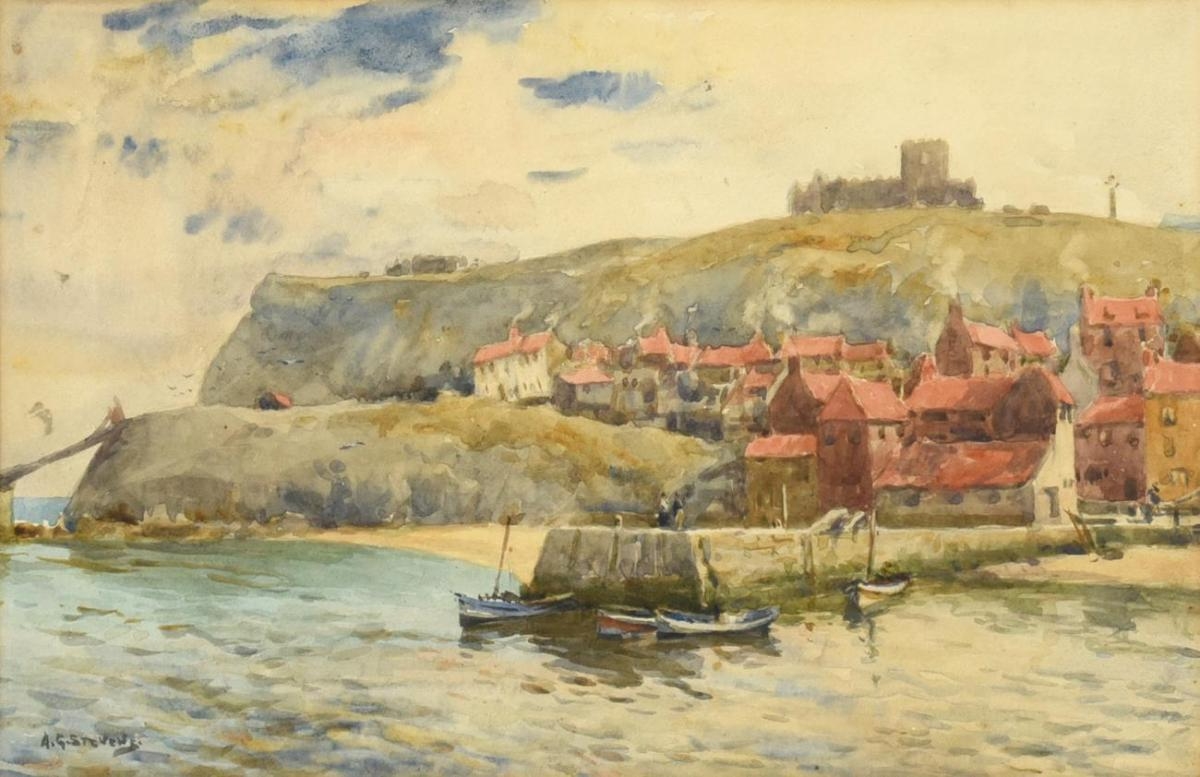 Albert George Stevens | A view of Whitby Abbey from the Harbour | MutualArt