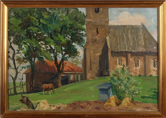 Louis Hartz | Kerk op terp met veulen | MutualArt