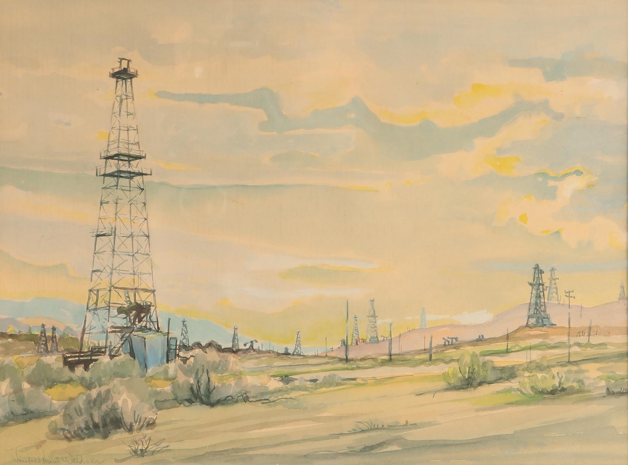 Winifred Hunt-waldner | oil fields at sunset | MutualArt
