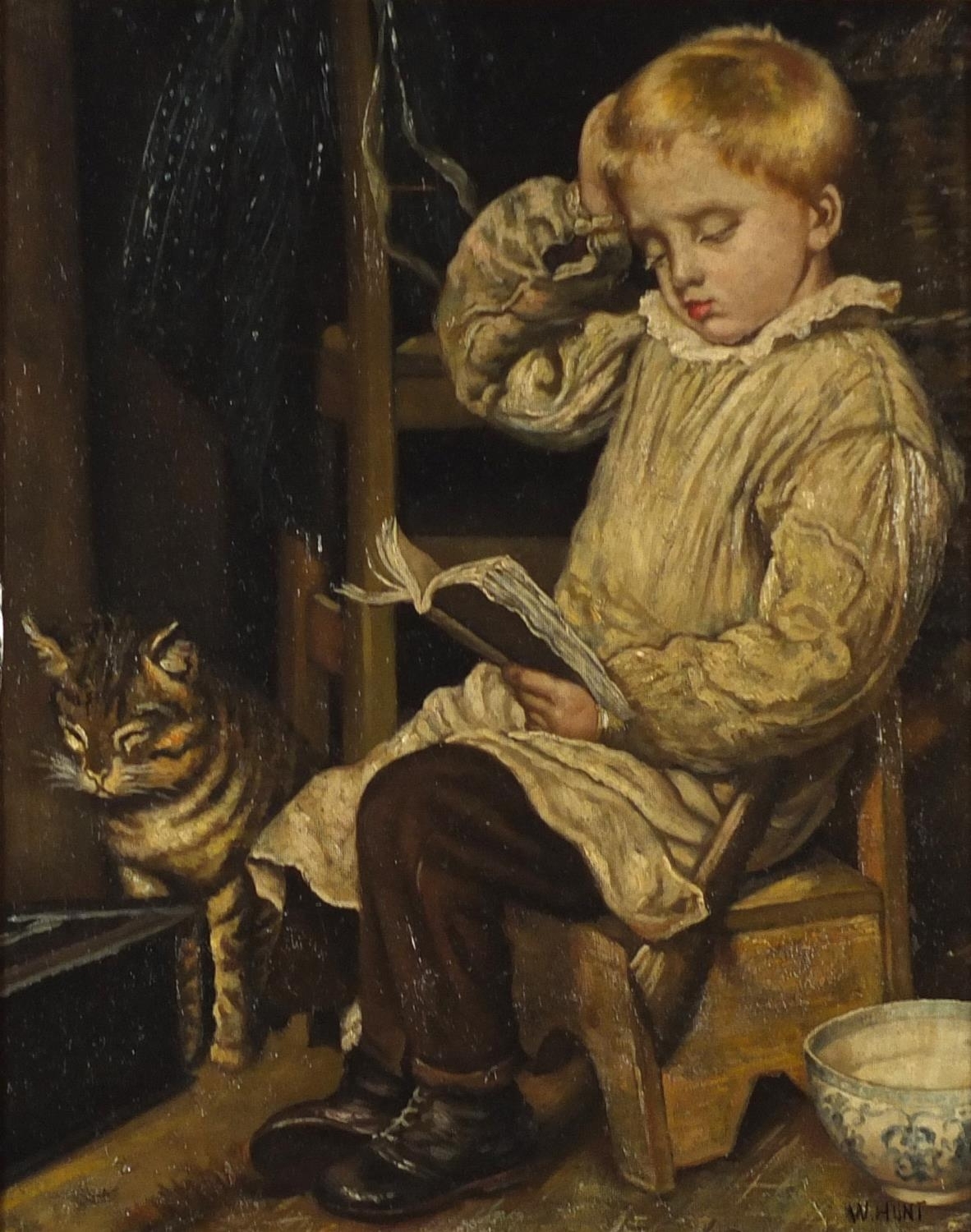 Walter Hunt | Young boy in an interior with a cat | MutualArt