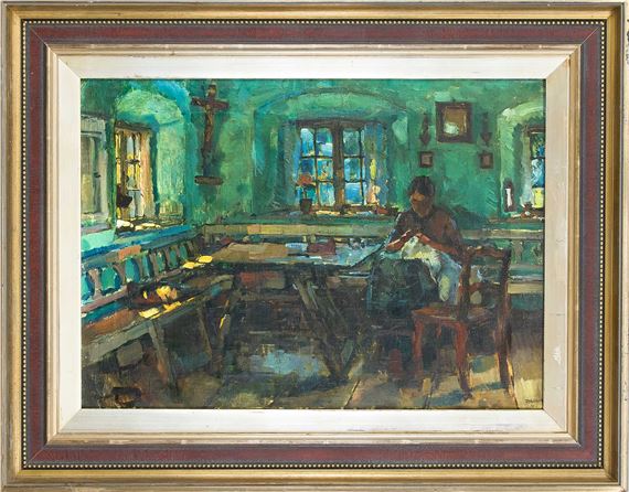 Theodor Hummel | Interior with woman at housework | MutualArt