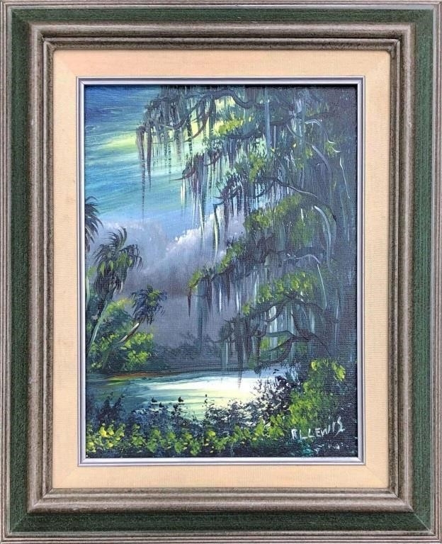 Robert Lewis | Florida Highwaymen backwaters scene with bird | MutualArt
