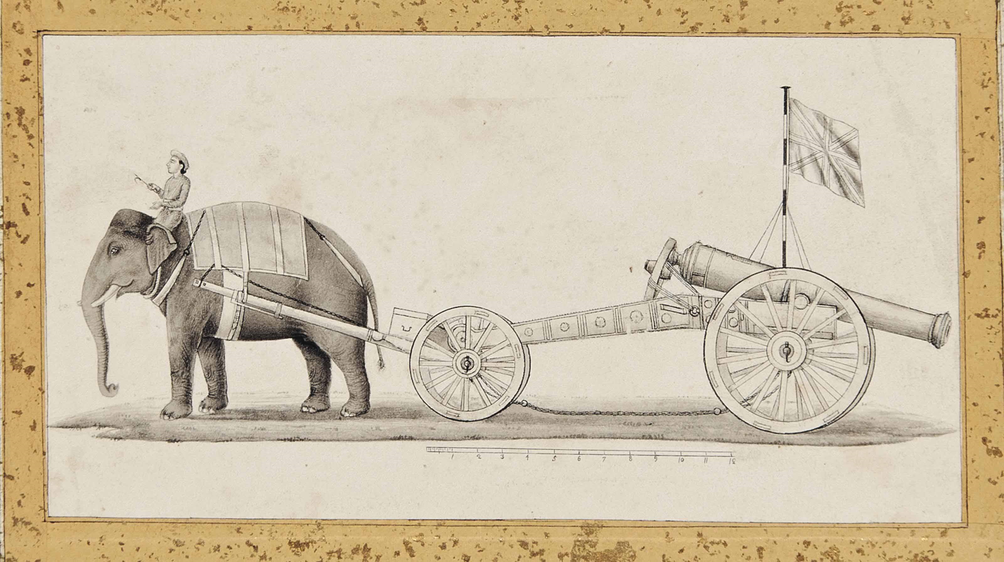 Indian School, 19th Century | A STUDY OF AN ELEPHANT DRAWN CANNON AND ...