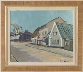 Lindblom Hjalmar | Stadsvy med fartyg i bakgrunden | Compare similar ...