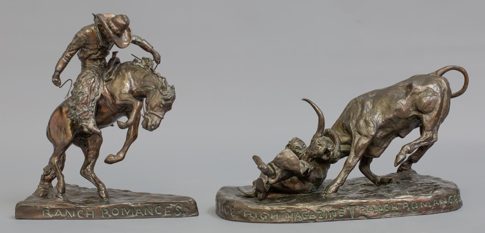 Charles Wrenn | Two Works: Cowboy on bucking bronc; Cowboy Roping a ...