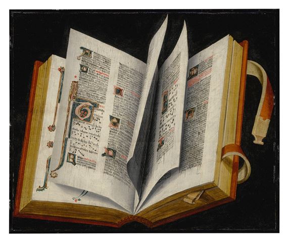 German School, 17th Century | Still life of an illuminated manuscript ...