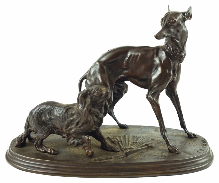 Pierre-Jules Mene | LÉVRIER ET KING CHARLES À L'ÉVENTAIL | MutualArt