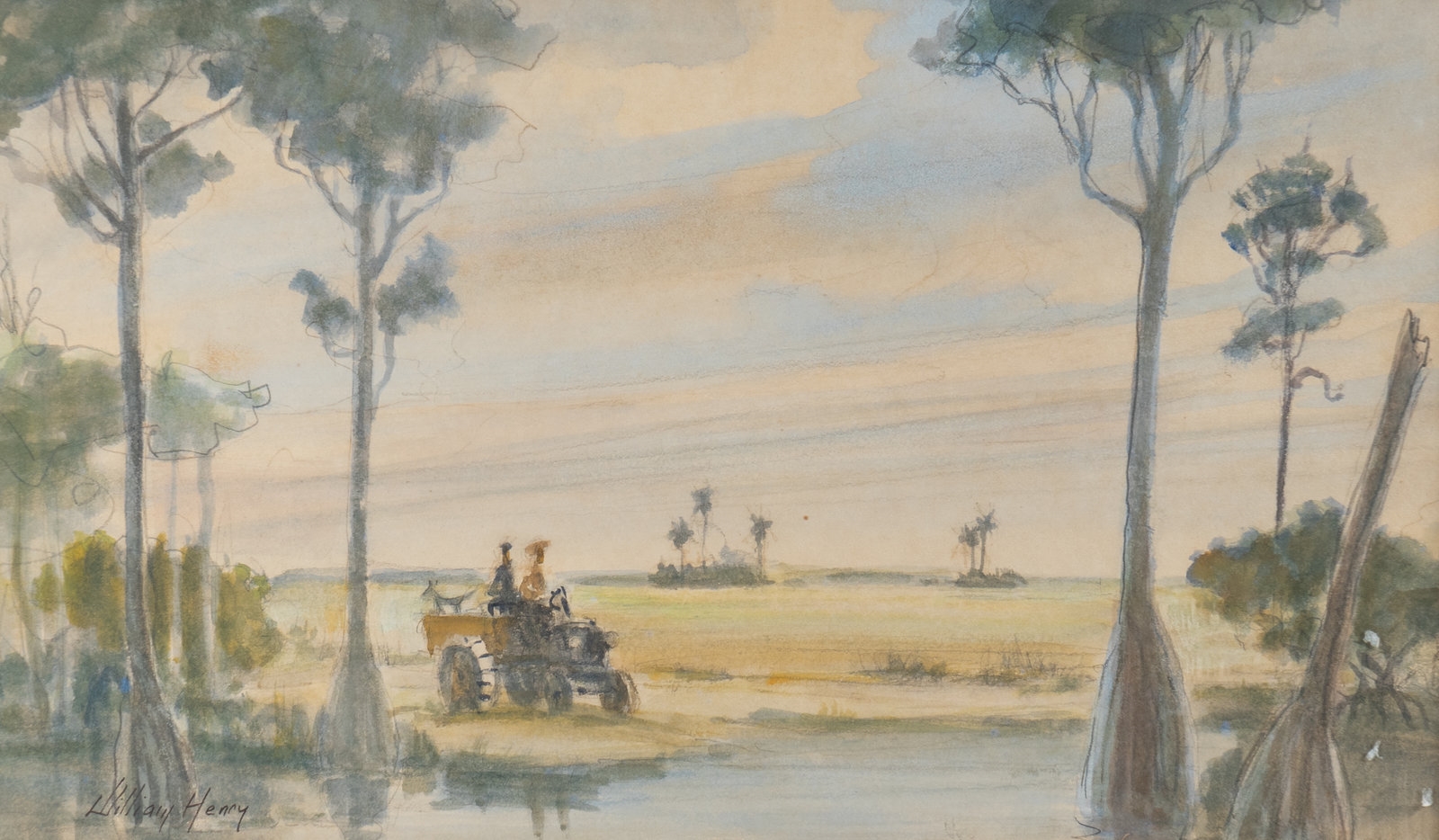 William Henry | Florida Landscape with Figures on Tractor | MutualArt